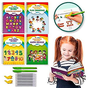 Magic Ink Copybooks for Kids Reusable Handwriting Workbooks - Children's Calligraphy Tracing - Early Education Magic Practice Book - Sank Letters (4 Books with Pens)