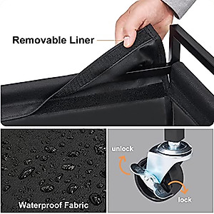 Laundry Hamper with Wheels; 174L Extra Large Rolling Laundry Cart with Removable Liner Bag; Heavy Duty Laundry Basket with Side Pocket; Commercial Laundry Sorter with Metal Frame & Fabric Lid (Black)