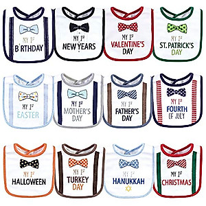 Little Treasure Unisex Baby Cotton Bibs, Holiday Bow Ties, One Size
