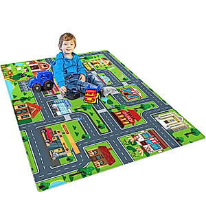 LTKOUGFAM Kids Carpet Playmat, Rug for Playroom, Mat, Kids Play Rugs Town City Road Map Rug, Extra Large Boys, Track Play Rug Bedroom, Living Room, 78.7X 59 Inch