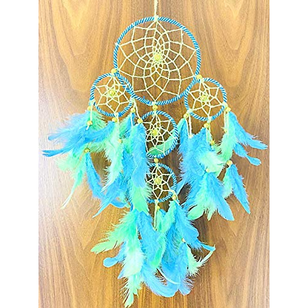 Rooh Dream Catcher ~ Neon green and blue 4 tier ~ Handmade Mandala Hangings for Positivity (Can be used as Home Décor Accents, Wall Hangings, Garden, Car, Outdoor, Bedroom, Kids Room, Meditation Room)