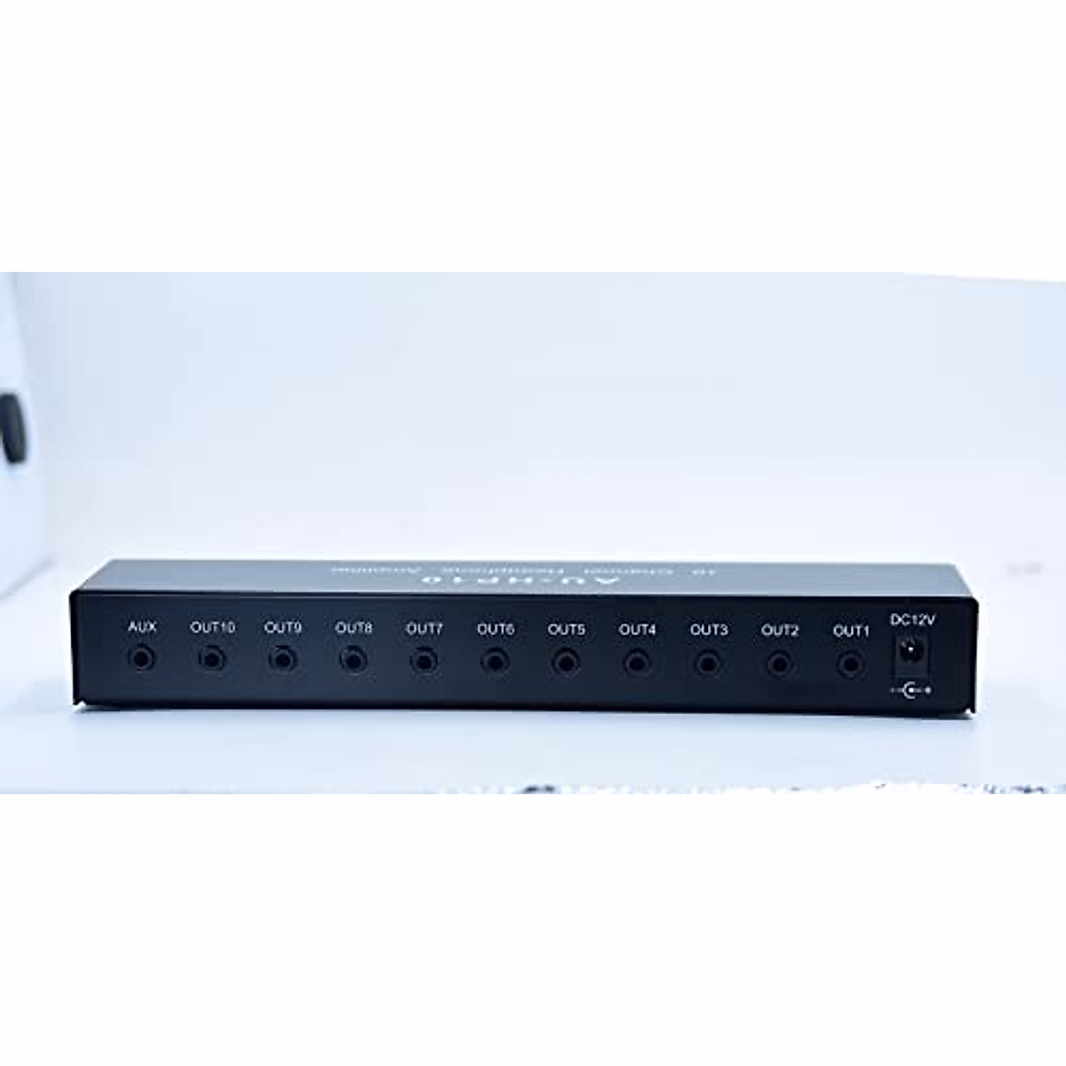 aux Mini Jack TRS 3.5 mm Input 1 in 10 Out Channel Headphone Amplifier Stereo Audio Amp with 12V 1A Power Adapter Distributor Headphone Splitter for Studio and Stage Black