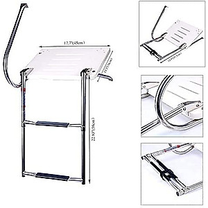 YaeMarine 2 Steps Boat Out-Board Swim Ladder, Under Platform Boat Ladder, Telescoping Boat Ladder, Fiberglass Platform Folding Stainless Ladder