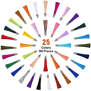 Tassels for Jewelry Making, Flasoo 100 Pieces Keychain Tassel Charms Silky Handmade Tassels Bulk for Resin DIY Crafts, Bracelets, Earrings, Keychain, Necklace