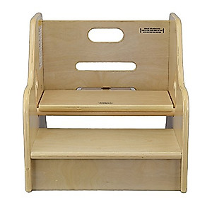 Little Partners Toddler Step Up Stool | Wooden Step Stool with 2 Position Height Adjustment for Kitchen, Bathroom and Nursery (Natural)