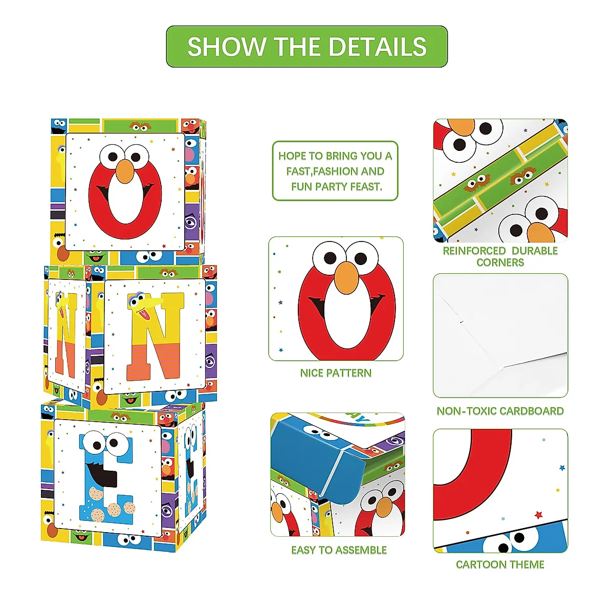 Altkeyui Sesame Friends Street First Birthday Balloon Boxes Decorations, 3 Pcs One Balloon Box 1st Birthday Backdrop Block For Sesame Theme 1st Birthday Party Supplies | One Year Old Birthday