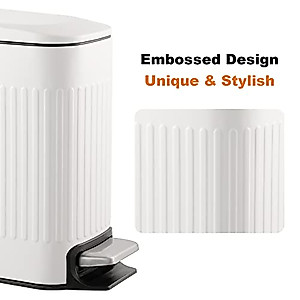 TrashAid Slim Bathroom Trash Can with Lid Soft Close, 6 Liter/1.6 Gallon Stainless Steel Small Garbage Can with Removable Inner Bucket, Step Pedal, Slim Wastebasket for Toilet, Office, Bedroom, White