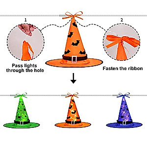 Ivenf Halloween Decoration Lights, 8 PCS Hocus Pocus Witch Hat, Waterproof String Lights with Remote, Halloween Decor for Indoor Outdoor Garden Yard Party Decor