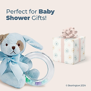 Bearington Baby Waggles Plush Stuffed Animal Blue Puppy Dog Shaker Toy Ring Rattle, 5"