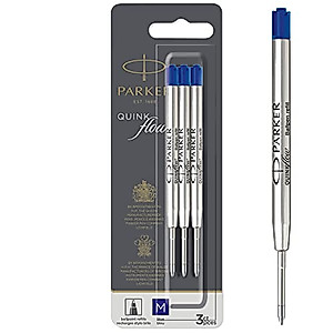Parker Quink flow Ballpoint Pen Ink Refills, Medium Tip, Blue, 3 Count