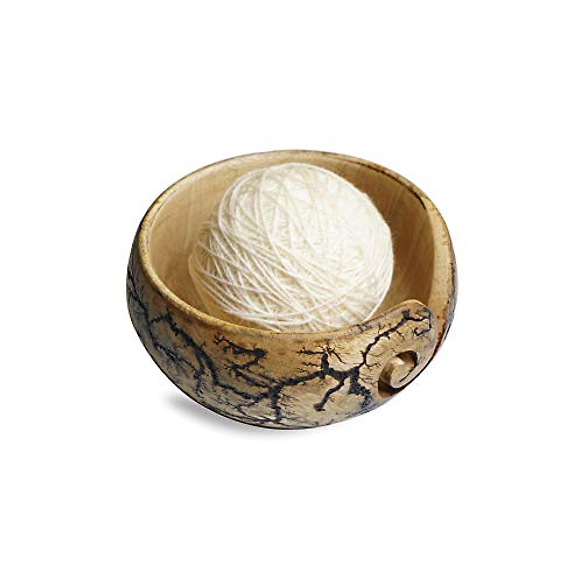 GoCraft Wooden Yarn Storage Bowl | Knitting Crochet Accessories | Fractal Burn Wood Bowl (5.5" X 3")