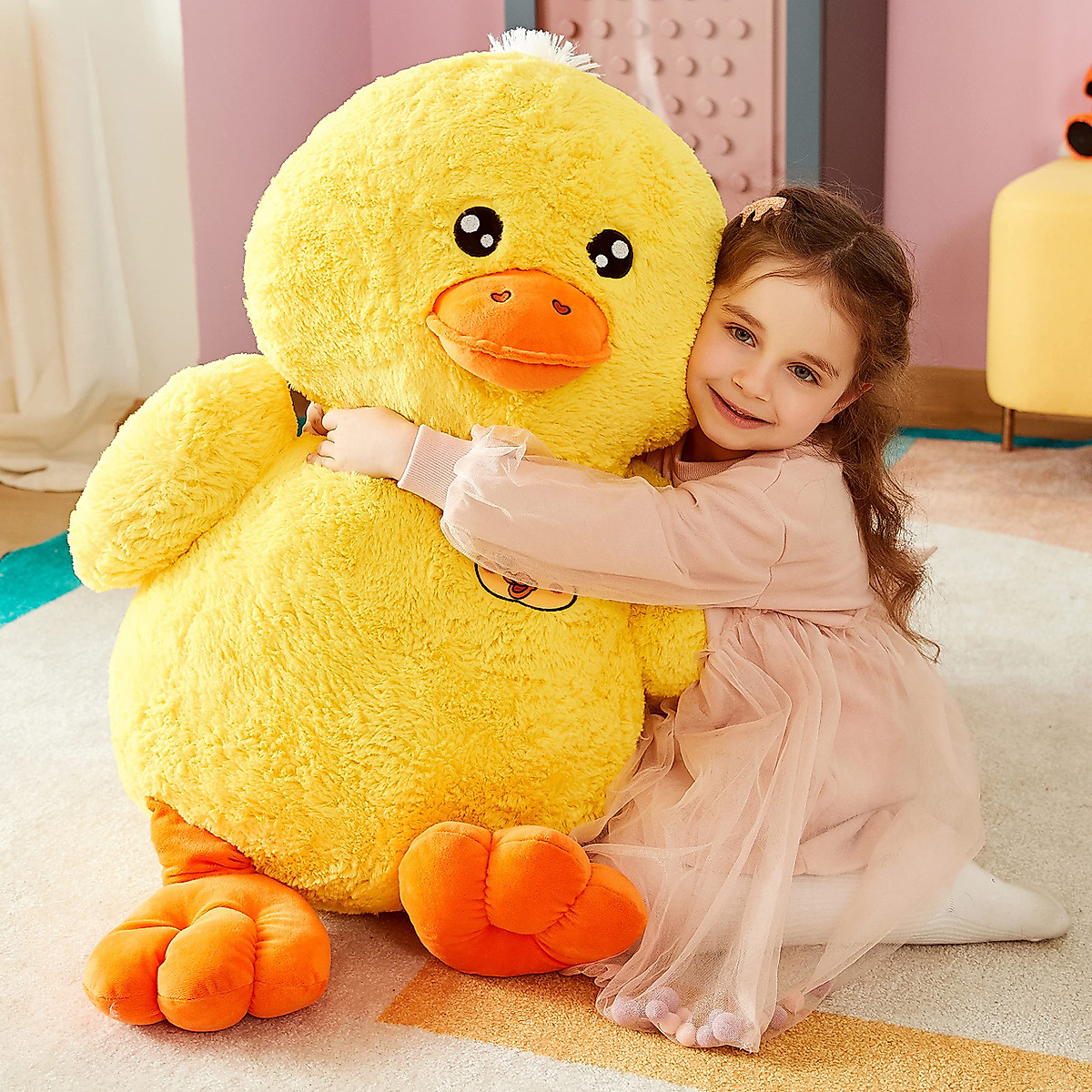 IKASA Large Duck Stuffed Animals Giant Soft Plush Toy,19" Cute Huge Jumbo Fluffy Plushy Big Size Fat Plushie,Gifts for Kids(Yellow, 19 inches)