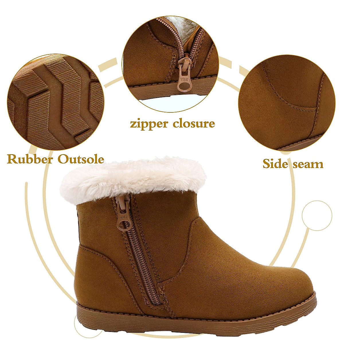 festooning Girls Faux Fur Shearling Style Boots Girls Warm Winter Non-Slip Zip Snow Boots for Indoor Outdoor Size 2
