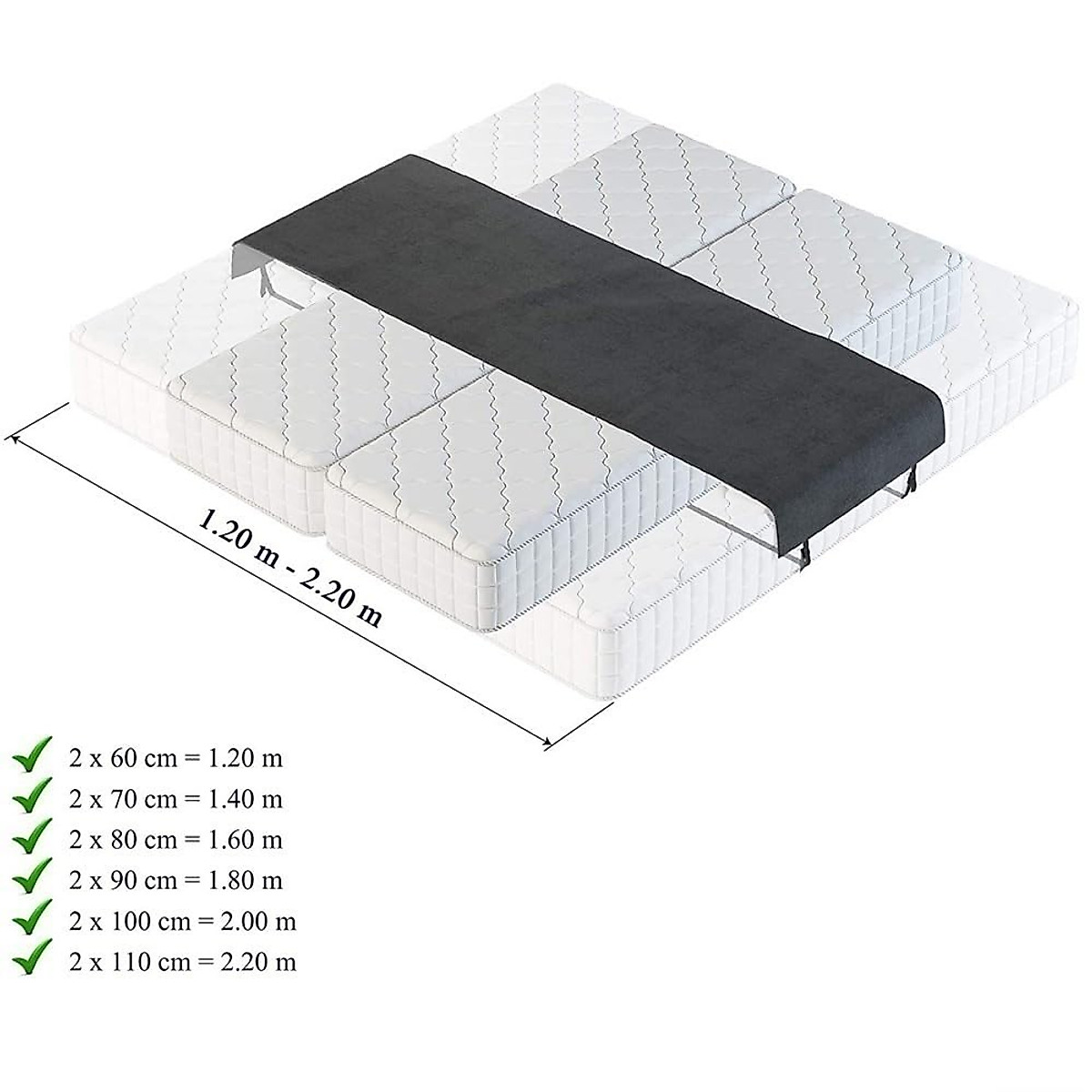 ARSUVI Bed Bridge, Twin to King Converter Kit, Mattress Gap Filler, Split King Gap Filler for Adjustable Beds, Stop Bed from Sliding (Color : Black, Size : 90.6 * 19.7in)
