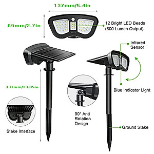 Muasdae Solar Outdoor Lights, Solar Lights Outdoor Waterproof, Solar Spot Lights Outdoor, IP67 Waterproof Adjustable Wall Light for Patio Pathway Yard Garden Driveway Pool