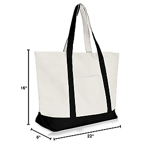 DALIX 22" Large Cotton Canvas Zippered Shopping Tote Grocery Bag in Navy Blue