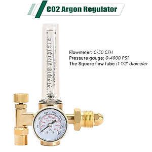 ATPEAM CO2 Argon Regulator TIG Welder MIG Welding CO2 Flowmeter 10 to 50 CFH - 0 to 4000 psi Pressure Gauge with 6.5 Foot Hose CGA580 Inlet Connection Gas Welder Welding Regulator