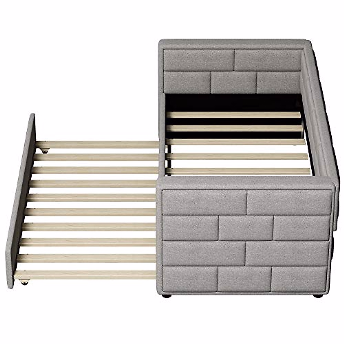 TARTOP Twin Upholstered Daybed with Trundle, Wooden Daybed Sofa Bed Frame with Padded Back, Twin Captain’s Bed for Living Room Bedroom,Gray