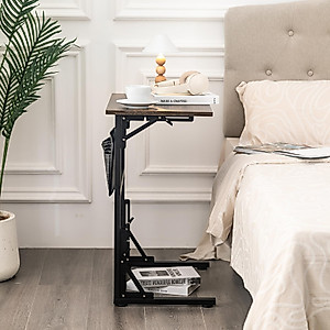 Joveco Folding C Shaped End Table, Couch Side Table with Storage Bag, Sofa Table with Metal Frame for Living Room Bedroom Small Spaces(23.6" L x 14.56" W x 27.75"), Rustic Brown