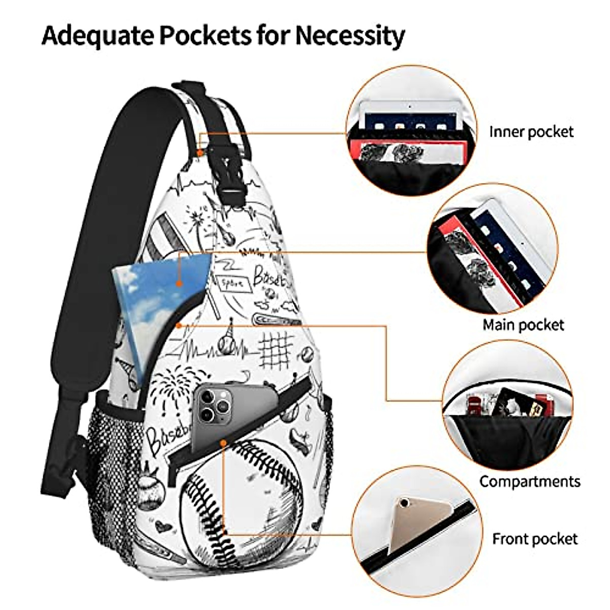 RUVNSR Baseball Sling Bag Sport Ball Chest Bag Casual Backpack Baseball Crossbody Bags Travel Hiking Daypack For Adults Women Men Gifts