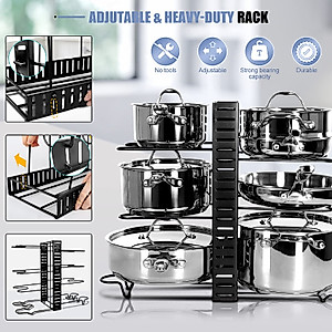 Almcmy Pan Organizer Rack,Pot Rack with 3 DIY Methods,Adjustable Pots and Pans Organizer with 8 Tiers,Heavy Duty Pot Organizer for Kitchen Organization Storage,Send a Cleaning Cloth