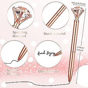 Yahenda 50 Pcs Diamond Pens Diamond Ballpoint Pen Black Ink Bling Pens Crystal Metal Bridal Shower Pens Bling Pen with Diamond on Top for Women Bridesmaid Wedding Office School (Rose Gold)