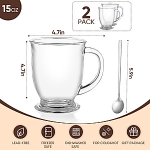 VENVENWEAVS Glass Coffee Mugs Set of 2,15 OZ Lead-free Clear Coffee Mugs For Cappuccino,Latte,Tea,Glass Coffee Cups with handles,Coffee Mugs Gift Set