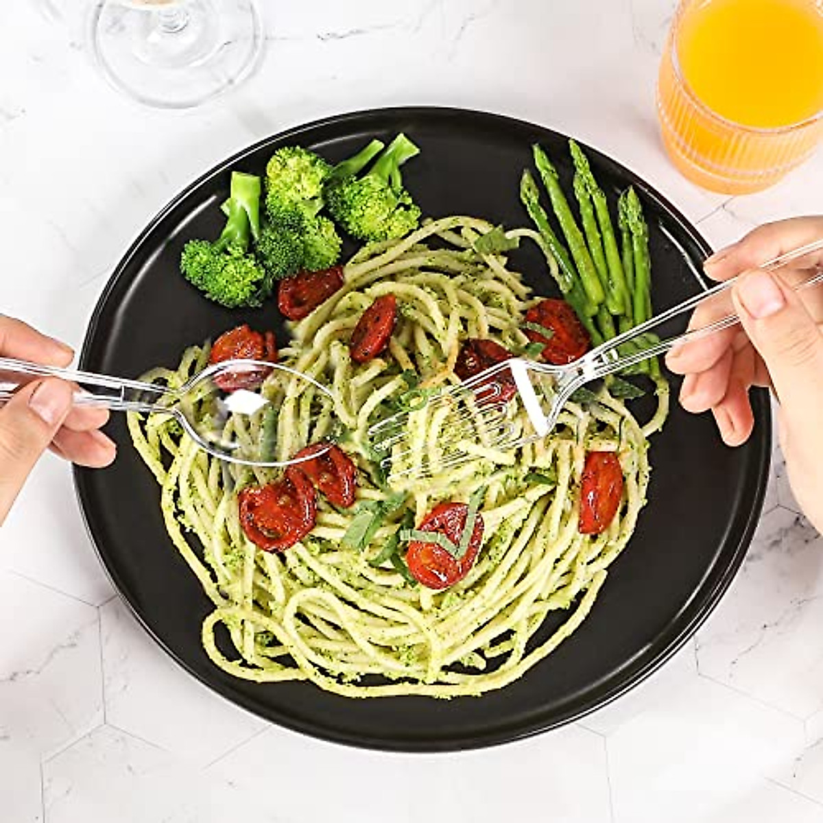 [200 Count] Heavy Duty Plastic Forks and Spoons Set - Disposable Spoons and Forks, 100 Plastic Forks and 100 Plastic Spoons for Party - Clear