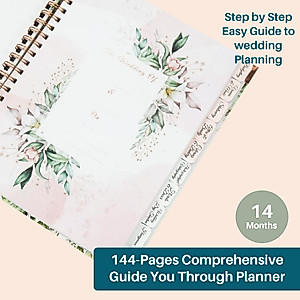 Wedding Planner Book and Organizer for the Bride - Keep Everything Organized & Together - Beautiful Engagement Gift for Couples,Bride To Be Gifts - Hard Cover & Pockets (Golden Coil Flower)