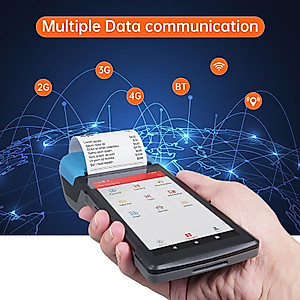 Bisofice 4G Handheld PDA POS Android 13.0 Receipt Printer 2GB+16GB, Camera 5M, 1D 2D Barcode Scanner, Wifi/Gps/BT/4G Full Network Connection, 5" Touchscreen 58mm Width Thermal Label Printing