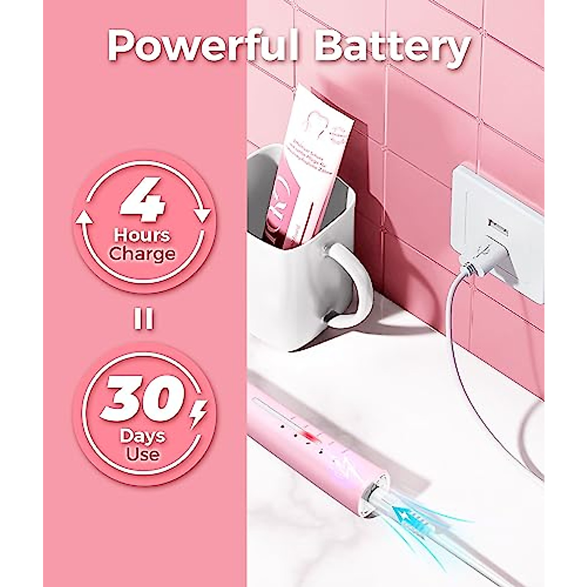 TEETHEORY Upgraded Version-Sonic Electric Toothbrush for Adults with 8 Brush Heads, Power Electric Toothbrush with 40000 VPM 5 Modes, Rechargeable Fast Charge 4 Hours (Pink)