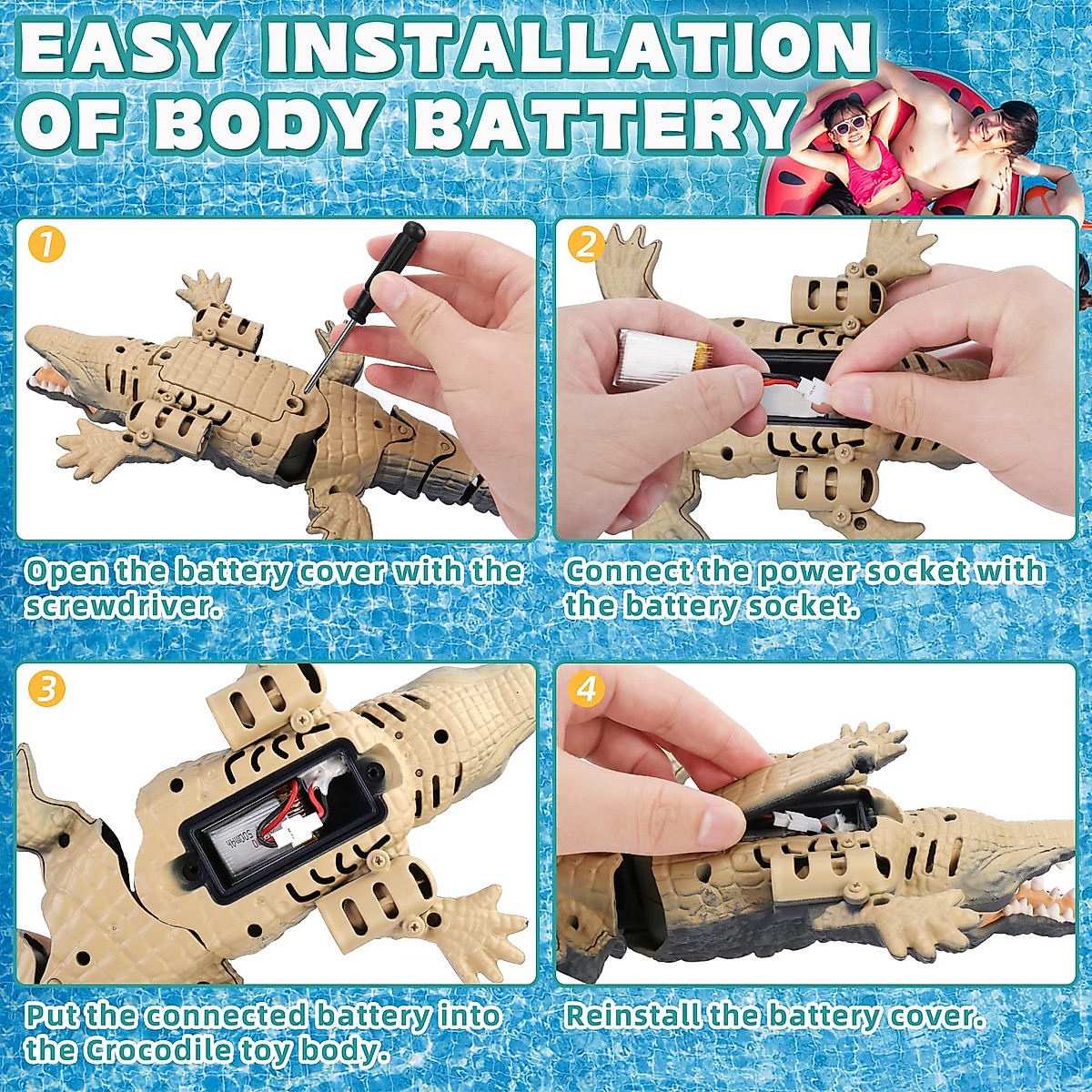 Outamateur RC Crocodile Boat,2.4GHz Alligator with Glowing Eyes,RC High Simulation Crocodile RC Boat Lake & Pool Toy,USB Rechargeable Waterproof Floating Alligator Toy for Kids Aged 6+