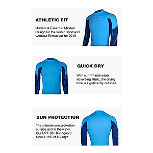 ALLEZ Men's Rash Guard Swim Shirts UPF 50+ UV Sun Protection Long Sleeve Shirts Lightweight Quick Dry Surf Fishing Shirts for Men (Blue&Navy,M)