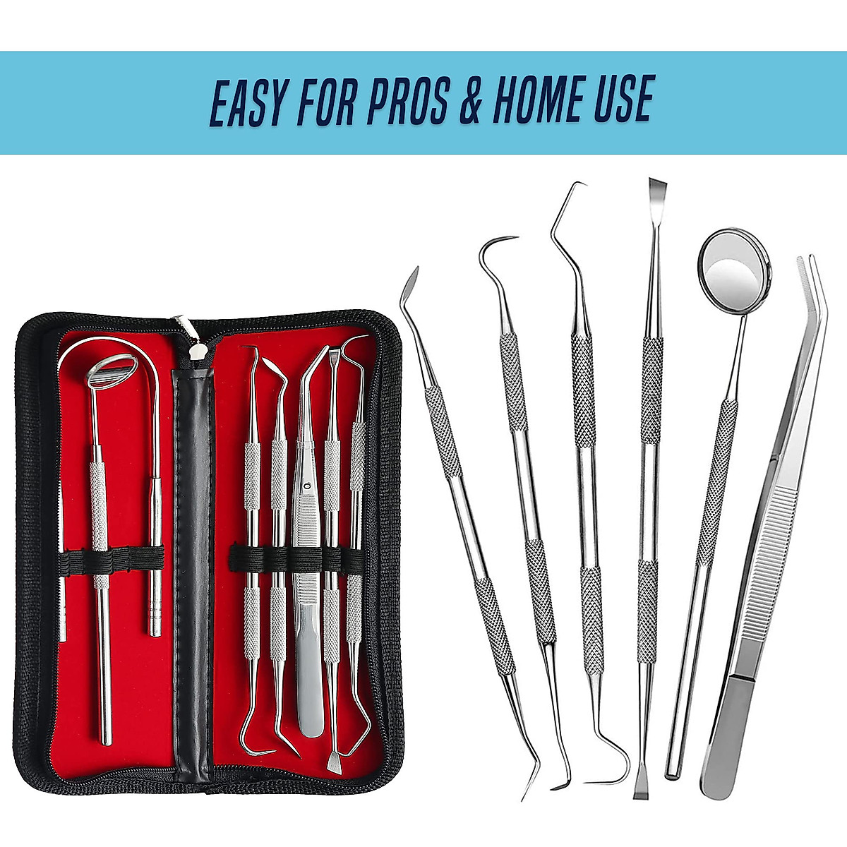 Dental Tools Plaque Remover for Teeth, Stainless Steel Teeth Cleaning Kit, Dental Pick Set for Home Use – Tartar Remover Kit with Case