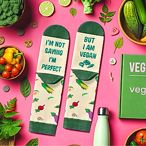 HAPPYPOP Funny Vegan Gifts Ideas for Women Vegetarian Gifts Men, Vegan Socks Vegetable Socks For Her