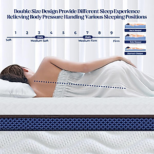 Gel Memory Foam Mattress Topper - 3 Inch Double Side Medium Firm & Medium Firm Mattress Pad King Size with Zippered Shell