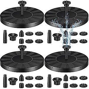 Kittmip 4 Pack Solar Bird Bath Fountain Pump Solar Fountain with 6 Nozzle Solar Water Fountain Floating Solar Fountain Panel Solar Powered Bird Bath Fountain for Pond Garden Fish Tank Pool (6.3 Inch)