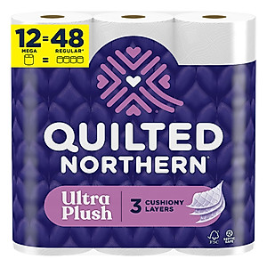 Quilted Northern Ultra Plush Toilet Paper, 12 Mega Rolls = 48 Regular Rolls, 3X Thicker*, 3 Ply Soft Toilet Tissue
