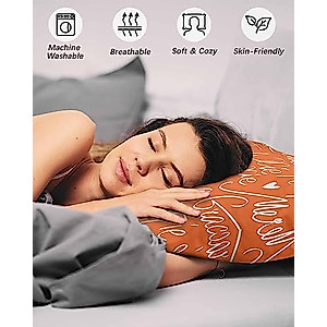 Edwiinsa Orange Pillow Covers Standard Size Set of 2 Bed Pillow, Farmhouse Modern White Thanks Words Plush Soft Comfort for Hair/Skin Cooling Pillowcases with Envelop Closure 20''x26''