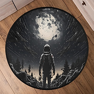 Gumuslen Astronaut Planet Space 3ft Round Area Rug Washable Soft Circle Rugs Non-Slip Indoor Floor Mats Throw Rug Carpet for Nursery Kids Room Living Room Entryway Bedroom Bathroom Decor