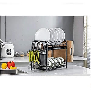 Plate Rack Draining Dish Rack Black Double Stainless Steel Dish Rack Drying Rack Utensil Holder Cutting Board Holder And Dish Drainer Pan Plate Holder