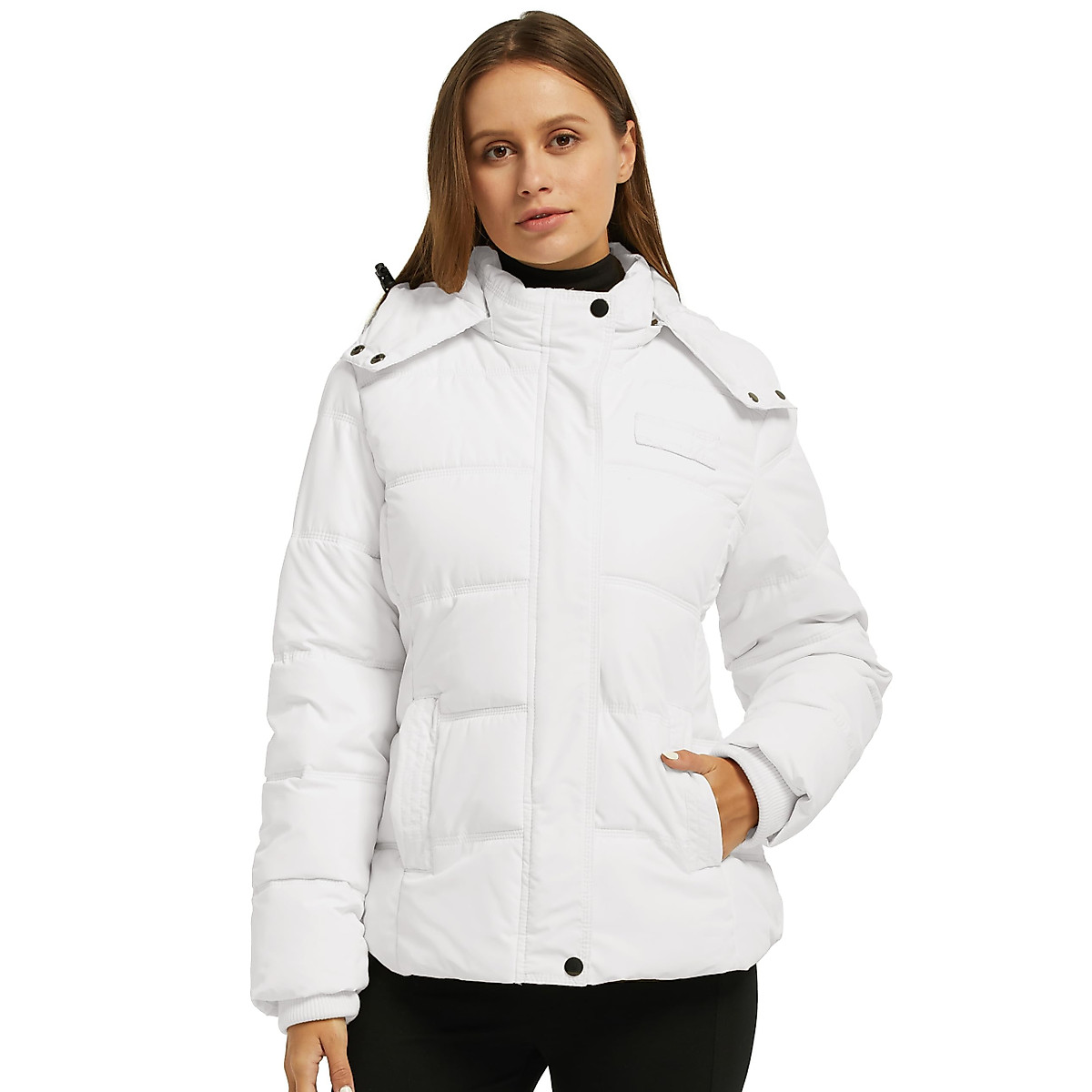 wantdo Women's Padding Puffer Jacket Windproof Spring Coats with Hood Beige XL