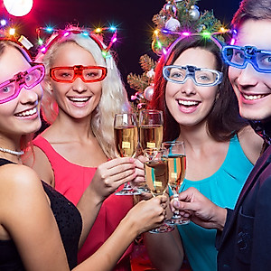 120 Pcs Glow in the Dark Party Supplies 60 Light up Glasses 20 LED Cat Ear Headband 20 LED Rabbit Ear Hair Accessories 20 Glow Crown Tiara Hairband for Neon Holiday Birthday Halloween Christmas Party