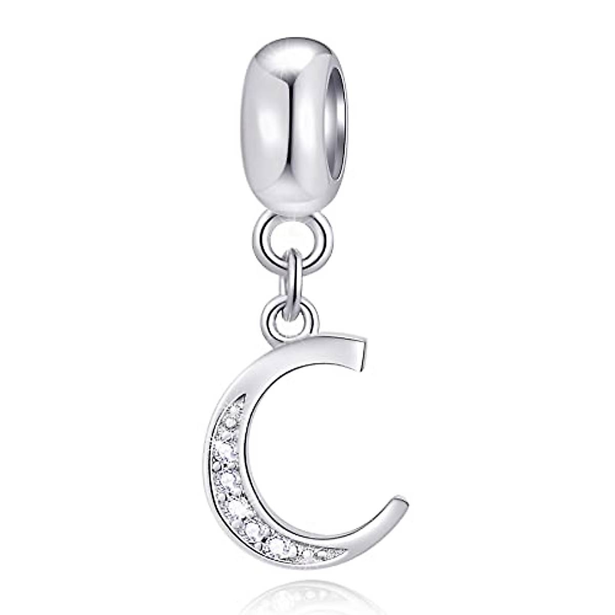 Letter C Charms Initial C Alphabet Pendant Beads, 925 Sterling Silver Letra Charm Dangle with CZ, fit Pandora Christmas Bangle Bracelet, Gifts for Cousin/Chanukah/Cinderella