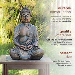 Alpine Corporation 15" Tall Indoor/Outdoor Meditating Buddha Statuary Décor
