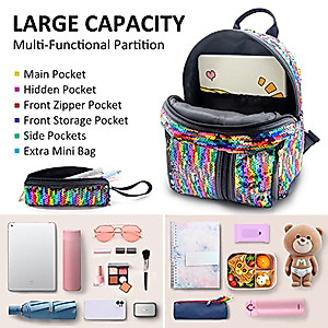 Fmeida Mini Backpack for Girls, Reversible Sequin Backpack Purse Women, 11" Cute Glitter Backpack for Girls Women Ladies