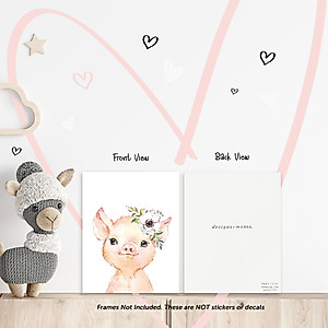 Designs by Maria Inc. Set of 4 UNFRAMED Farm animal kids nursery decor | Cute animal pictures | Animal posters safari wall decor | Farm Animal with Floral Crown Wall Art | Farmhouse Artwork (8"x10")