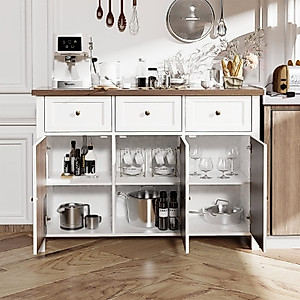 Sideboard Buffet Cabinet with Storage, Kitchen Cabinet with 3 Doors and 3 Adjustable Shelves and 3 Drawers, Buffet Server Bar for Dining Room, Living Room