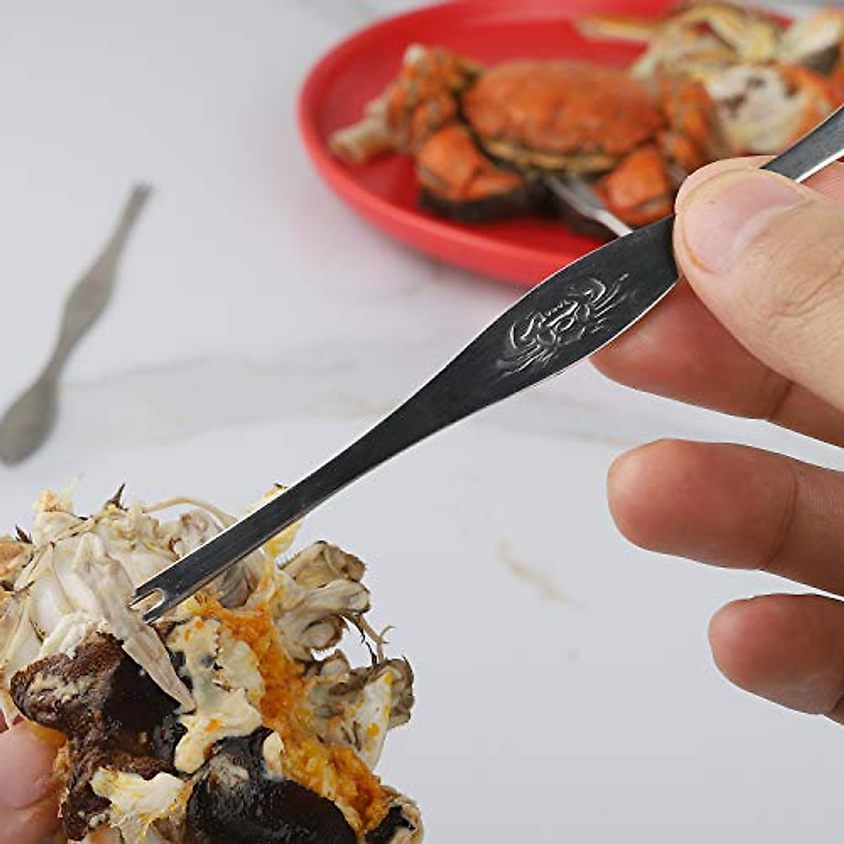 Lobster Crab Leg Cracker Seafood Tools and Nuts Pick Forks Set includes 2 Crab Lobster Cracker 6 Stainless Steel Forks - Shellfish Lobster Crab Leg Shell (Seafood Tools)