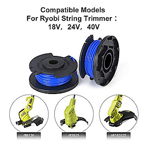 THTEN String Trimmer Spool Replacement for Ryobi One Plus AC14RL3A 18V 24V 40V 11ft 0.065" Auto Feed Cordless Weed Eater Spools Line with AC14HCA Cap Covers Parts (6 Spools, 1 Cap)